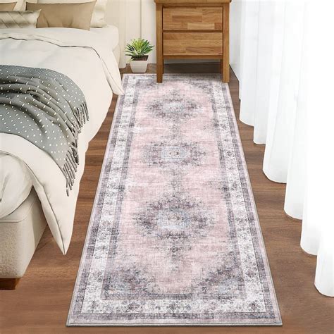 Faironly 2x6 Pink Machine Washable Hallway Runner Rugs Vintage
