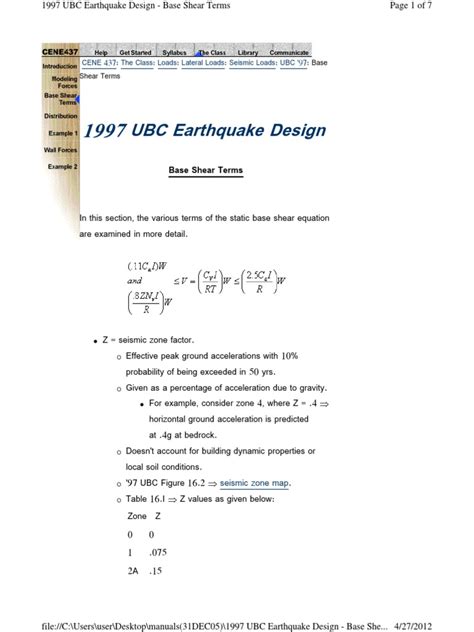 1997 Ubc Earthquake Design Base Shear Pdf Earthquakes Strength Of Materials