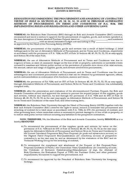 Bac Resolution For Amp Pdf Procurement Government