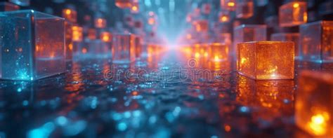 Blockchain Digital Cubes In Abstract Technological Space Stock Image Image Of Modern Tech