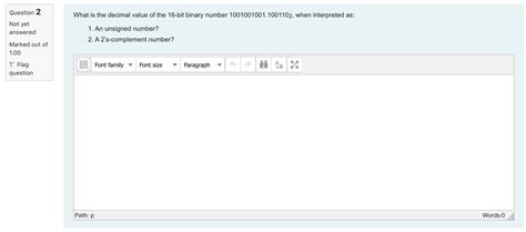 Solved Question 2 What Is The Decimal Value Of The 16 Bit