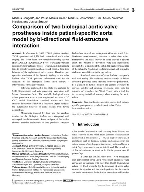Pdf Comparison Of Two Biological Aortic Valve Prostheses Inside Patient Specific Aorta Model