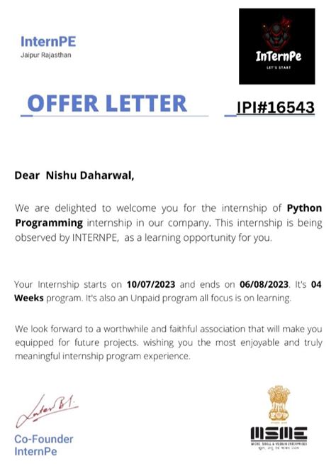Interpe Internship Pythonprogramming Intern Nishu Daharwal