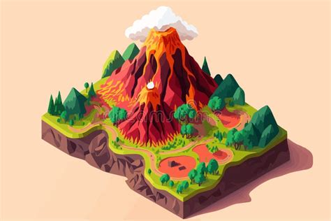 Volcanic Eruption Flat Vector Illustration Landscape With Volcano Stock Vector Illustration