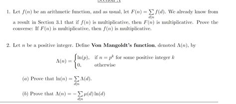solved 1 let f n be an arithmetic function and as usual