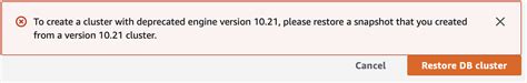 Error Restoring An Aurora Serverless V1 Cluster From A Snapshot To