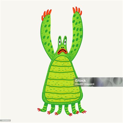귀여운 만화 벡터 괴물입니다 점묘 질감을 가진 녹색 슬픈 괴물 캐릭터 대담한 현대적인 스타일로 손으로 그린 벡터 그림 0명에 대한 스톡 벡터 아트 및 기타 이미지 Istock