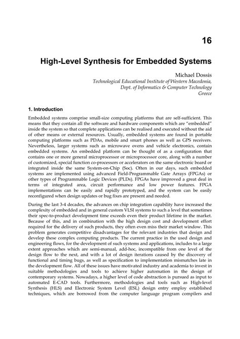Pdf High Level Synthesis For Embedded Systems