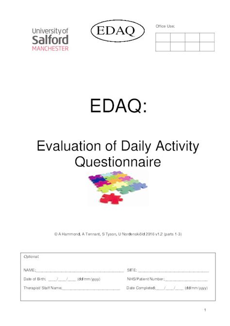 The Evaluation Of Daily Activity Questionnaire V1 Parts 1 To 3 Outcome Measure