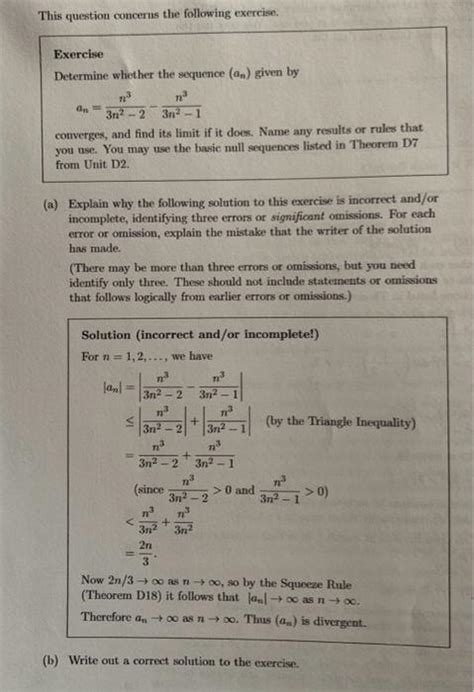 Solved This Question Concerns The Following Exercise Chegg