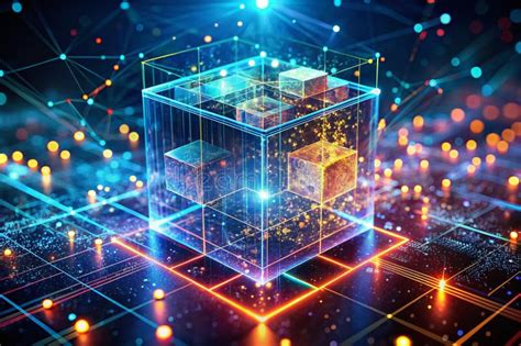 Blockchain Technology Visualization Futuristic Cube Illustrates Cryptocurrency Big Data Flow