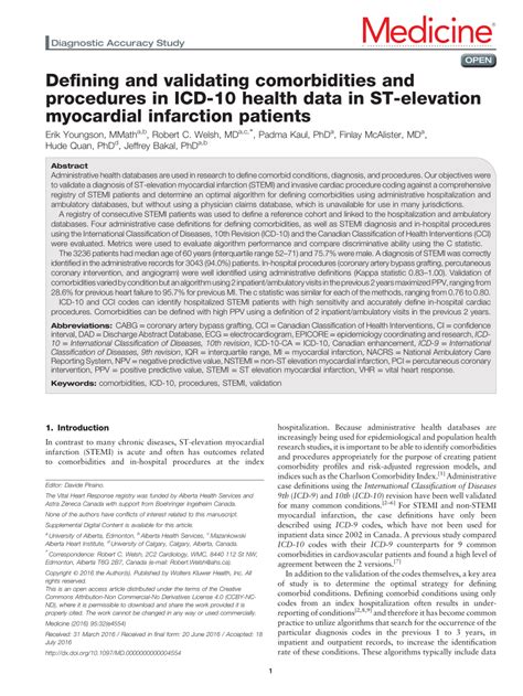 pdf defining and validating comorbidities and procedures in icd 10 health data in st elevation