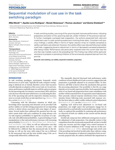 Pdf Sequential Modulation Of Cue Use In The Task Switching Paradigm