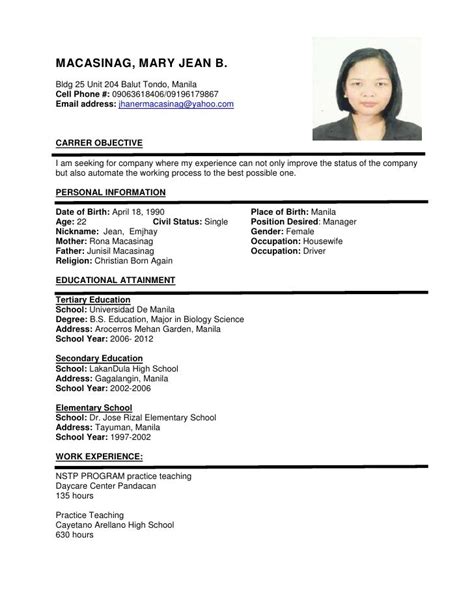 Sample Of Resume Format For Job Application Resume Templates Artofit