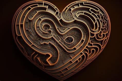 Complex Maze In The Shape Of A Heart Created With Generative Ai Technology Stock Illustration