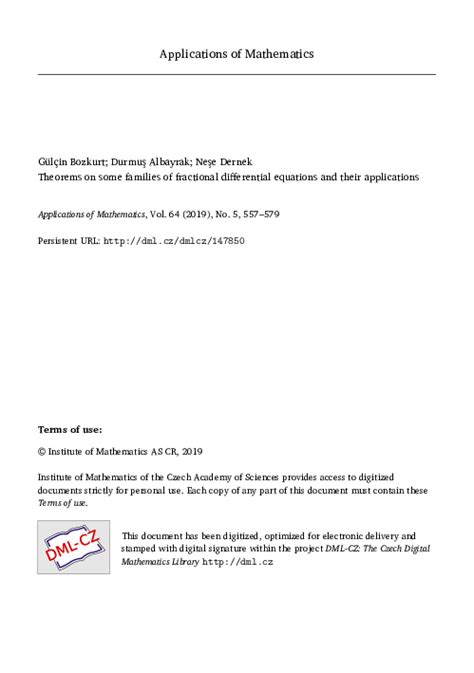 Pdf Theorems On Some Families Of Fractional Differential Equations And Their Applications
