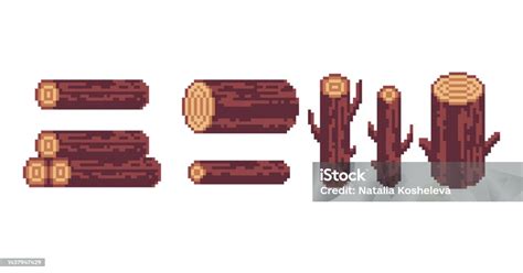 트리 로그 픽셀 아트 세트입니다 목재 더미 수집 원시 스택 나무 통나무에 대한 스톡 벡터 아트 및 기타 이미지 통나무 픽셀