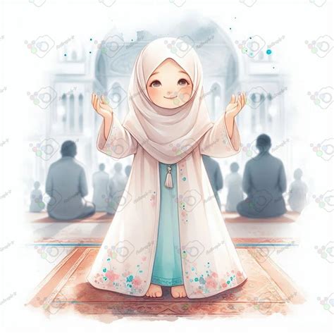 بک گراند کودکانه دختر ناز با حجاب در حال دعا کردن در مسجد کد 42138ویژه