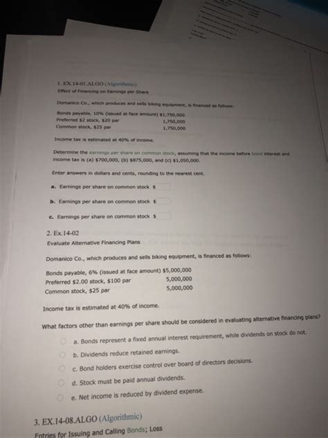 solved 1 ex 14 01 algo algorithmic effect of financing on