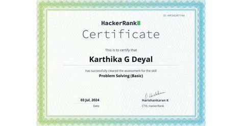 karthika g deyal on linkedin hackerrank skill certificate