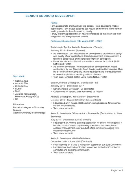 Flutter Developer Resume Pdf Android Operating System Java