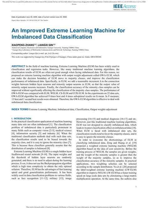 Pdf An Improved Extreme Learning Machine For Imbalanced Data Classification