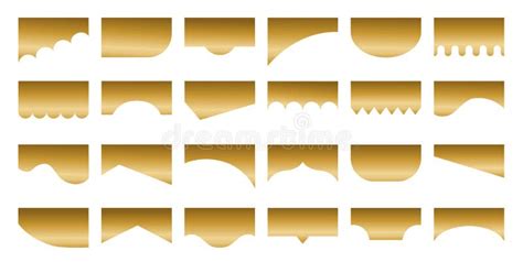 Collection Of Golden Ribbon Top Side Border Divider Separation Vector Set Stock Vector