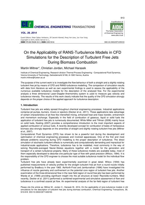 Pdf On The Applicability Of Rans Turbulence Models In Cfd Simulations For The Description Of