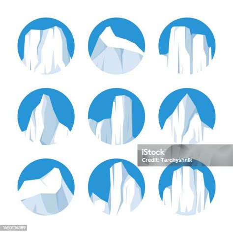 떠 다니는 빙산 컬렉션 북극 빙하를 표류 얼어 붙은 바닷물의 블록 눈이 내리는 얼음 같은 산들 녹는 얼음 피크 남극 눈 덮인 풍경 남극과 북극 벡터 일러스트레이션 북극