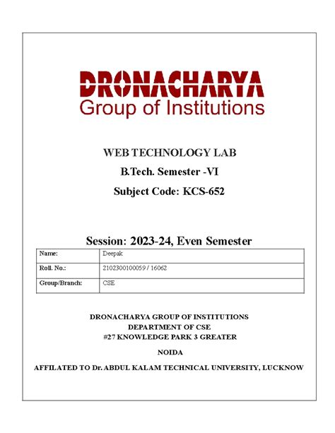 Wt Lab Manual Web Technology Lab B Semester Vi Subject Code Kcs