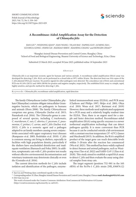 Pdf A Recombinase Aided Amplification Assay For The Detection Of