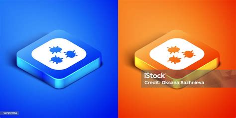 파란색과 주황색 배경에 격리된 동면 박테리아 아이콘입니다 박테리아와 세균 미생물 질환을 일으키는 세포암 미생물 바이러스 곰팡이 정사각형 버튼입니다 벡터 3차원 형태에 대한