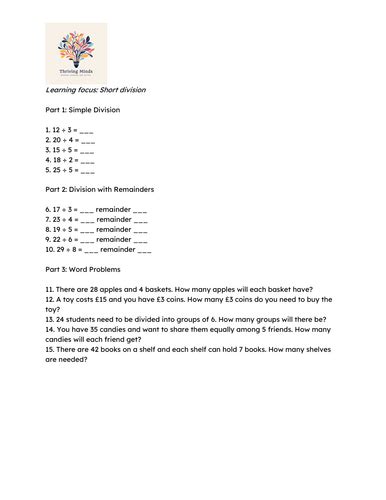 Year 4 Operations Worksheet Bundle Teaching Resources