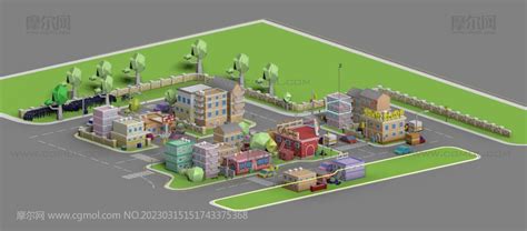 一个卡通城市3dmax模型 现代场景模型下载 摩尔网cgmol
