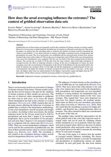 Pdf How Does The Areal Averaging Influence The Extremes The Context Of Gridded Observation