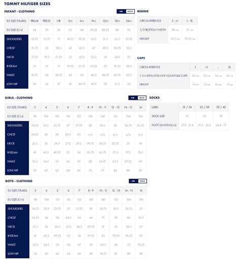Tommy Hilfiger Size Guide Kizzies
