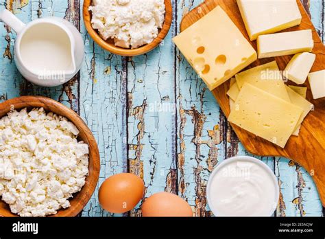 Different Types Of Dairy Products Top View Stock Photo Alamy