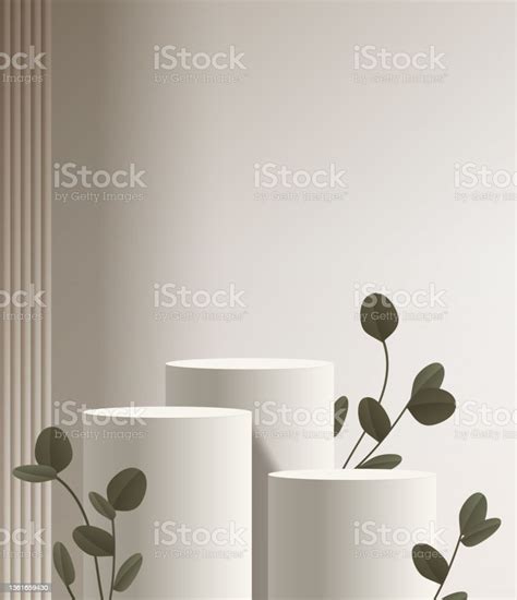 제품 프리젠 테이션 브랜딩 및 포장 프리젠 테이션을위한 화장품 배경 및 프리미엄 연단 디스플레이 잎 배경의 그림자 스튜디오 무대