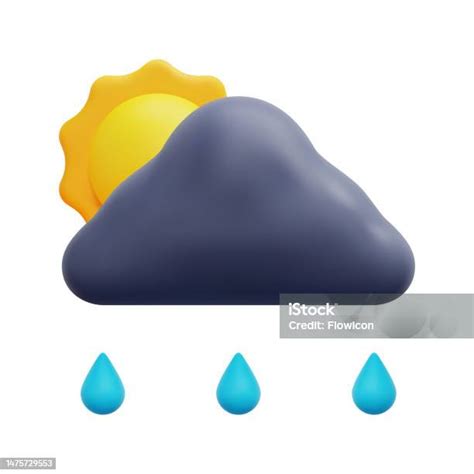 3d 구름 빗방울 및 태양 아이콘 벡터 흰색 배경에 격리 3d 날씨 기상학 예보 및 자연 개념 만화 최소한의 스타일 3d 비오는 날 아이콘 벡터 렌더링 그림입니다 0명에