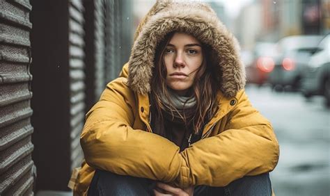 Premium Ai Image Homeless Young Blonde Woman Living In Street Situation