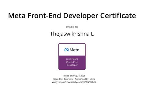 Metacertification Frontenddeveloper Reactjs Webdevelopment Coursera Thejaswikrishna L