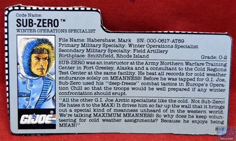 Hot Spot Collectibles And Toys 1990 Sub Zero File Card