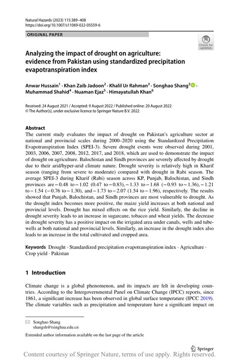 Analyzing The Impact Of Drought On Agriculture Evidence From Pakistan Using Standardized