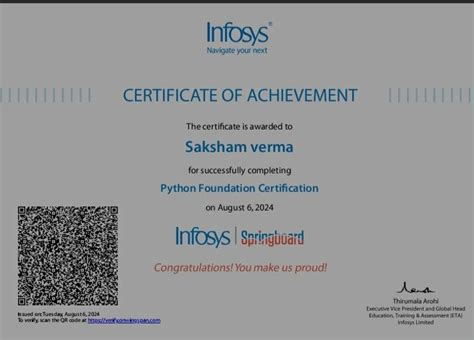 Python Certification Infosys Saksham Verma