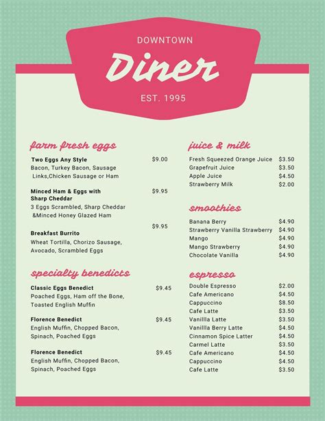 Diner Menu Template