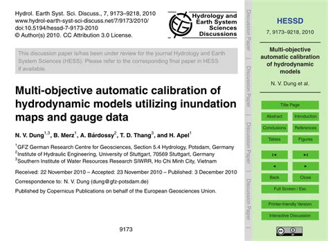Pdf Multi Objective Automatic Calibration Of Hydrodynamic Models Utilizing Inundation Maps And