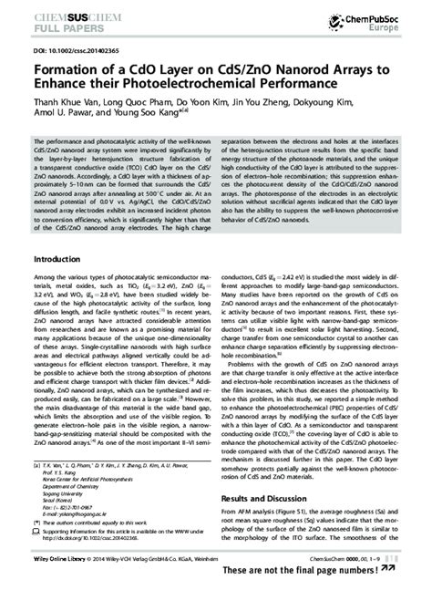 Pdf Formation Of A Cdo Layer On Cdszno Nanorod Arrays To Enhance