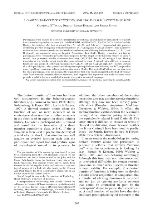 Pdf A Derived Transfer Of Functions And The Implicit Association Test