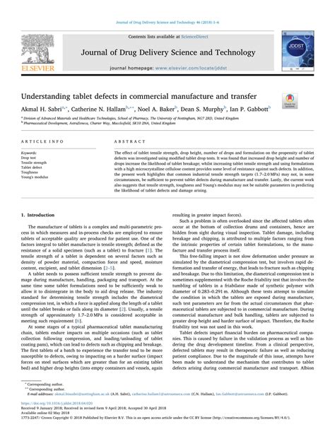 Pdf Understanding Tablet Defects In Commercial Manufacture And Transfer