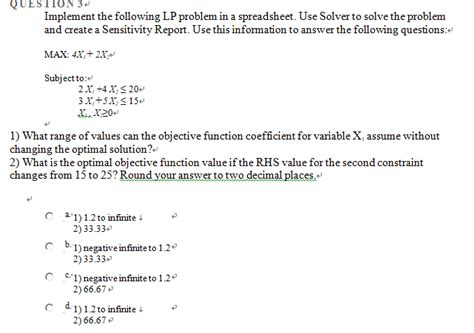 Solved QUESTION Implement The Following LP Problem In A Chegg Com